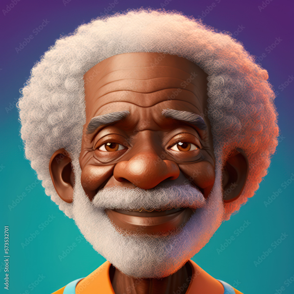 Cartoon Close up Portrait of Smiling Afro-Caribbean Generous Old Man ...