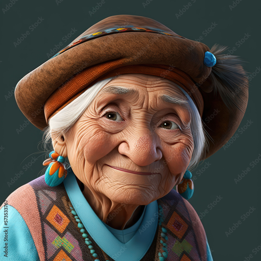 Cartoon Close up Portrait of Smiling Native American Confident Old ...