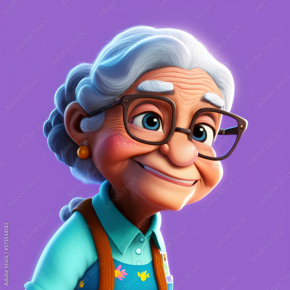Cartoon Close up Portrait of Smiling Latinx Luminous Old Woman Computer ...
