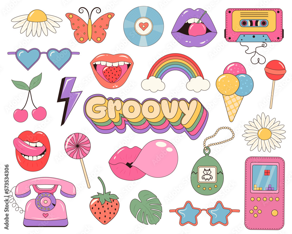 Poster Groovy retro clipart set – Wall Art | UkPosters