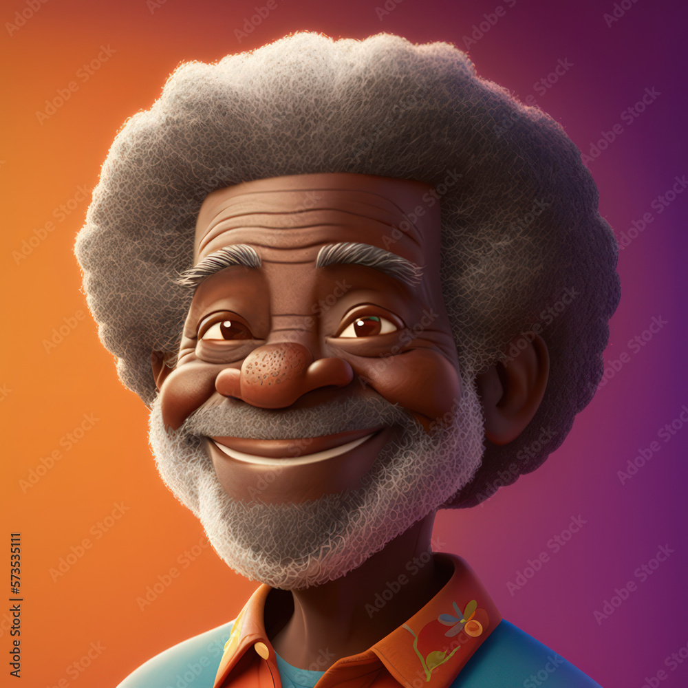 Cartoon Close up Portrait of Smiling Afro-Caribbean Radiant Senior Man ...