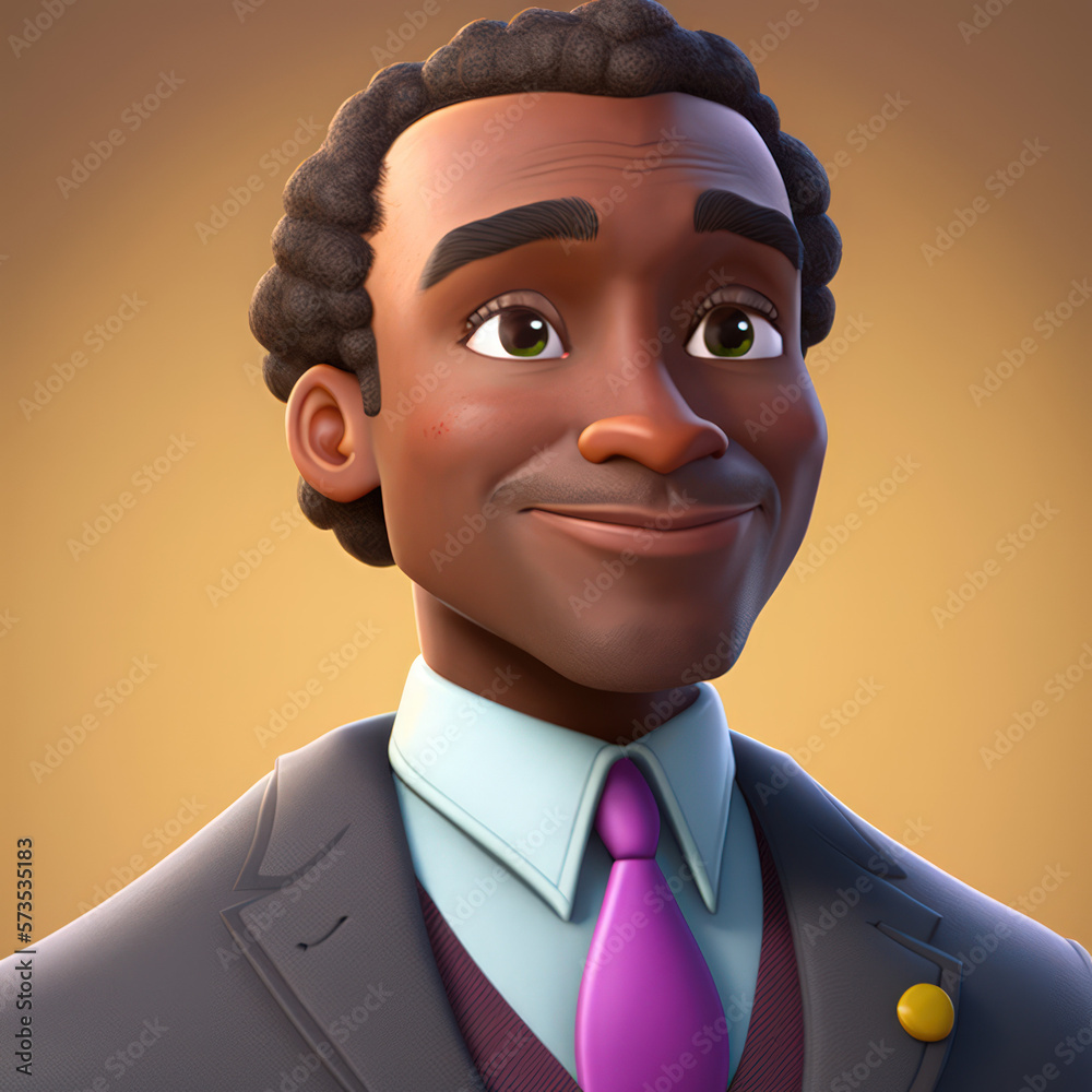 Cartoon Close up Portrait of Smiling Biracial Alluring Middle-Aged Man ...
