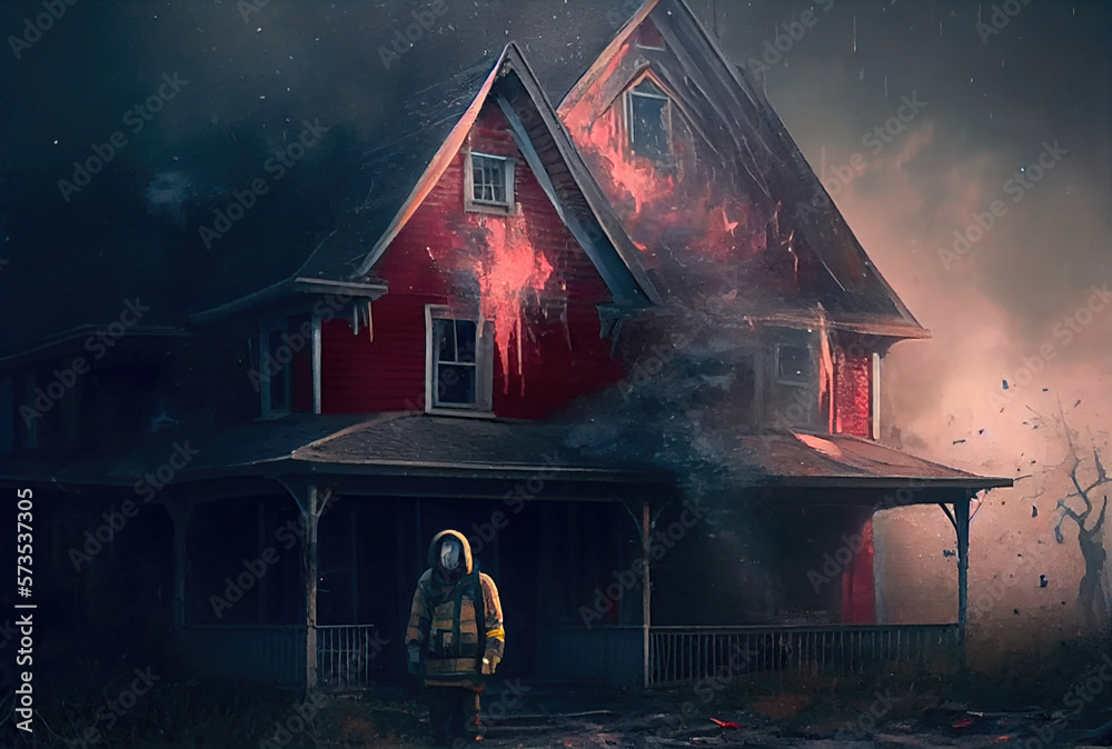 Firefighters are extinguishing a fire that burns down a civilian house ...