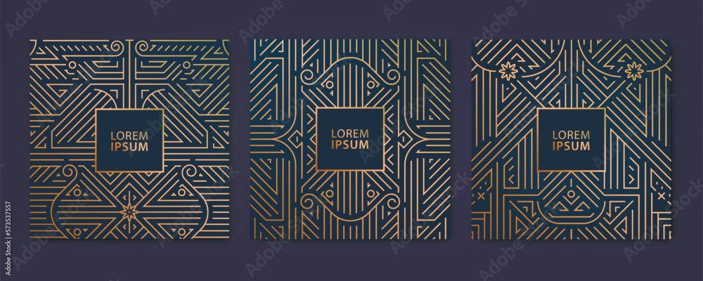 Vector set of luxury cover templates, square line art deco patterns ...