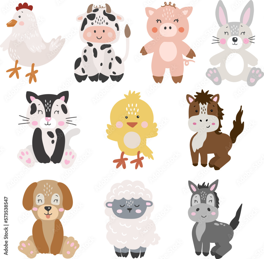 Farm animals isolted vector, Cute Animals collection, Farm Clipart ...