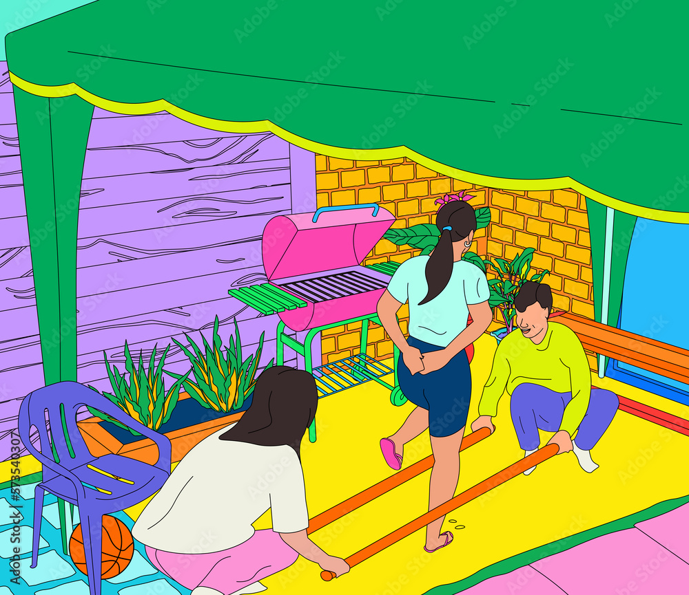 Young Filipinos performing Tinikling in the garden Stock Illustration ...