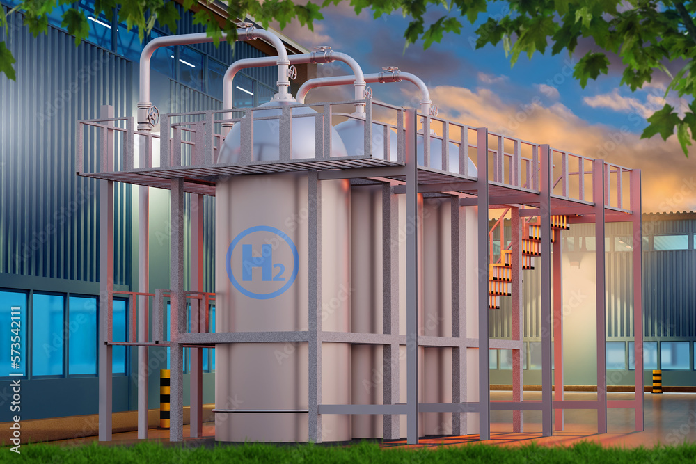Hydrogen storage tanks near plant. Synthesis hydrogen energy. Hydrogen ...