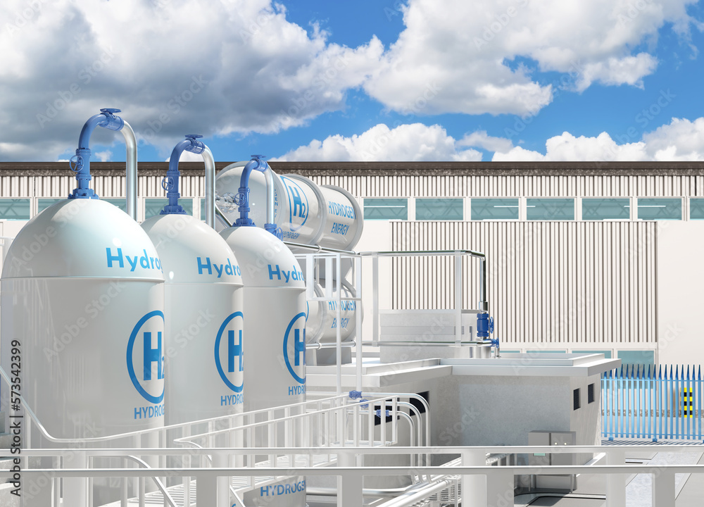 Exterior of hydrogen power plant. Hydrogen Energy Technology. Tankers ...