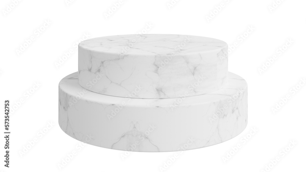White marble modern round podium stage platform step on white, 3d ...