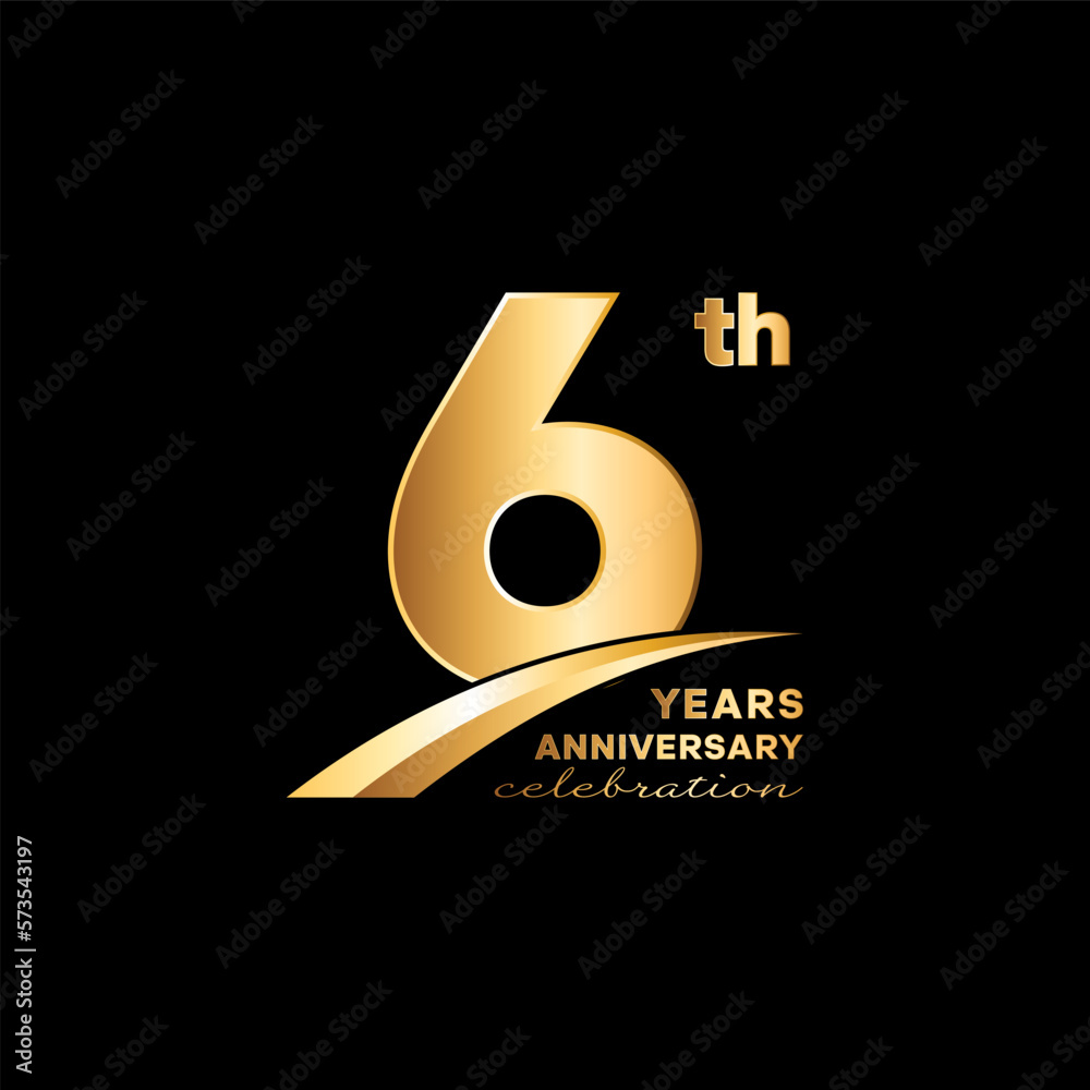 6th Anniversary. Anniversary logo design with golden number and text ...