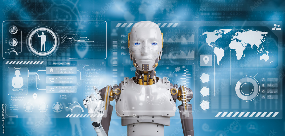 Robot working with digital display, Internet connection controlled by ...