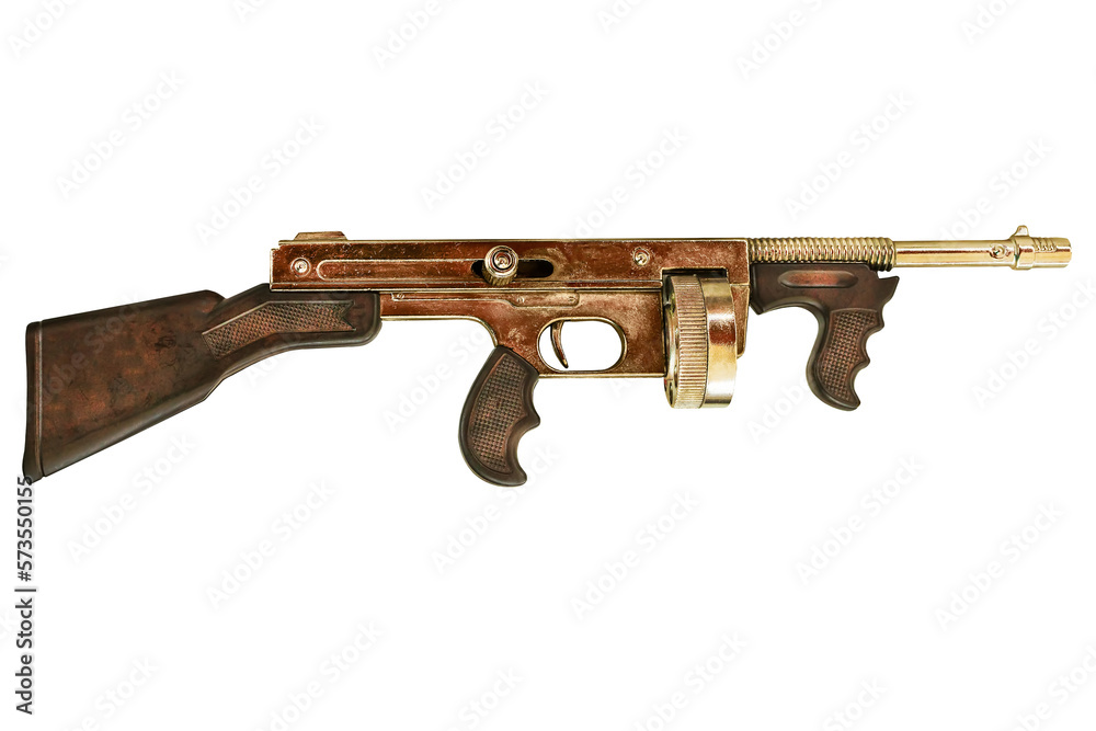 Vintage gold coloured machine gun Stock Photo | Adobe Stock