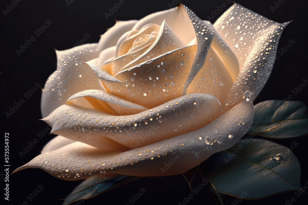 White rose with dew drops Generative AI Nature flower beautiful bright ...