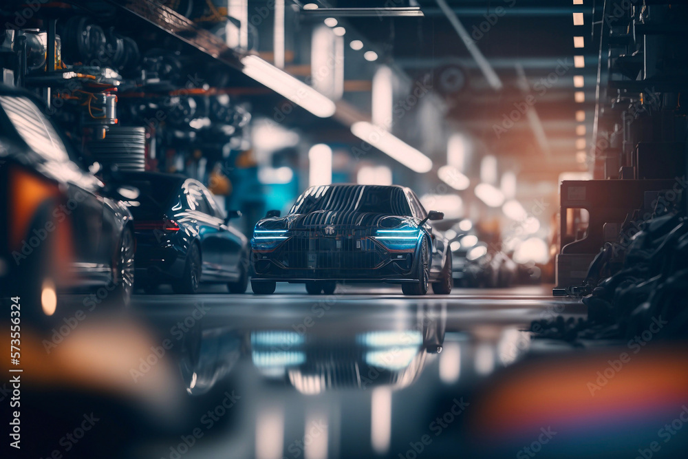 ภาพประกอบสต็อก Modern Assembly of cars at the plant. The automated ...
