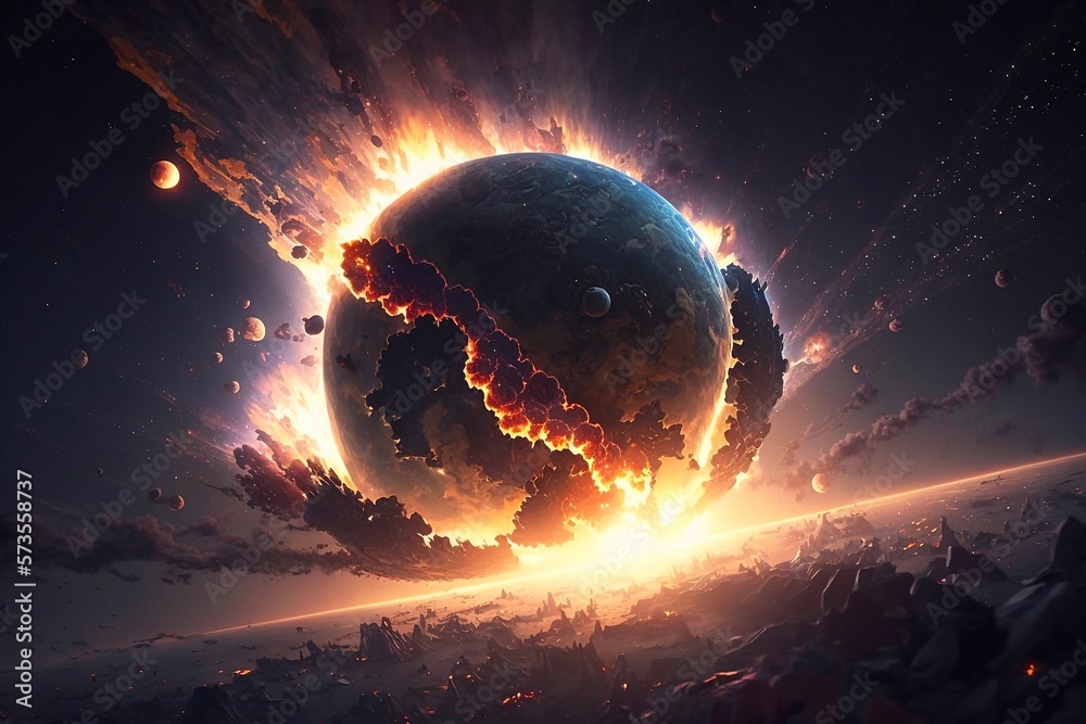 Meteor impact, massive explosion on planet Earth from space. Generative ...