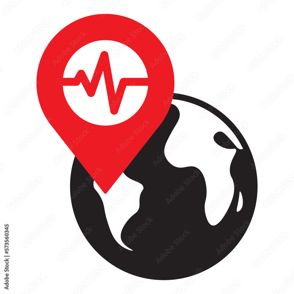 Earthquake location icon. Map pin and Earthquake vector illustration ...