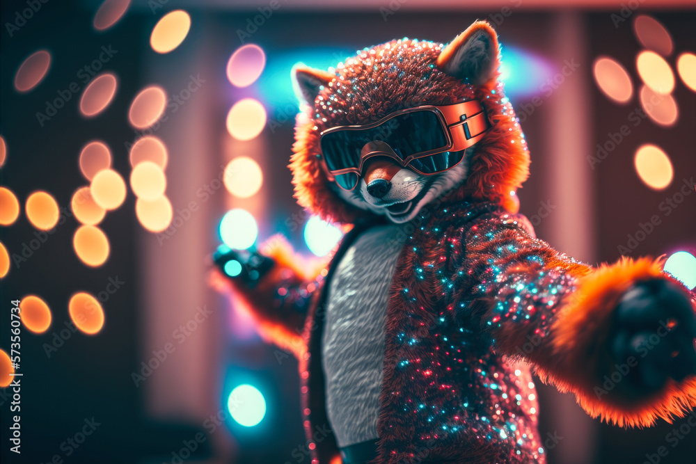 funny dancing fox wearing disco clothes from the eighties, Generative ...