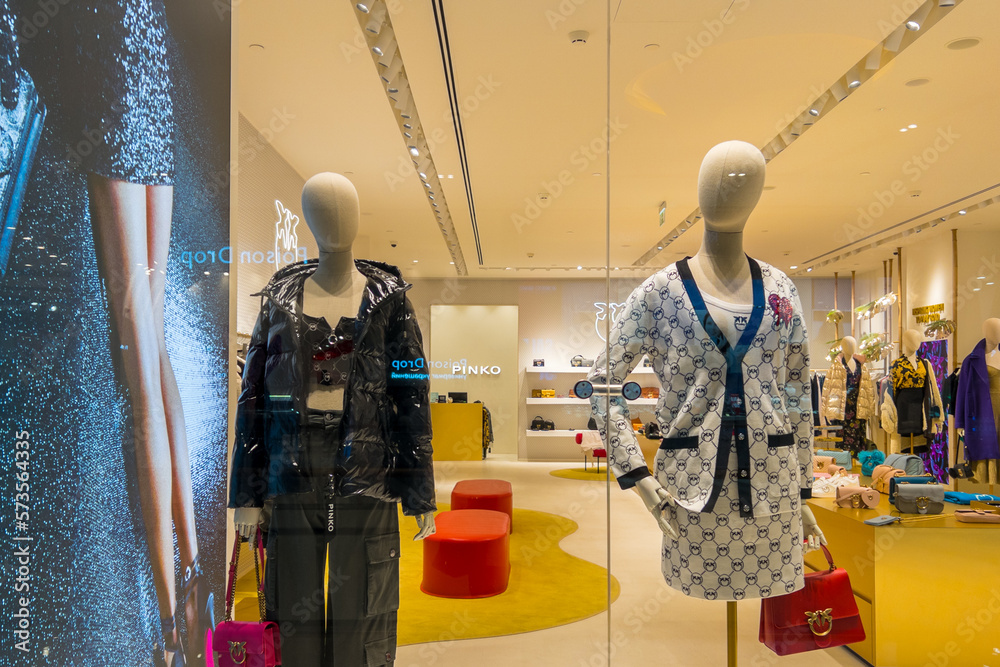 Moscow,Russia 02 16 2023 Clothes magazine shop in Paveletskaya plaza ...