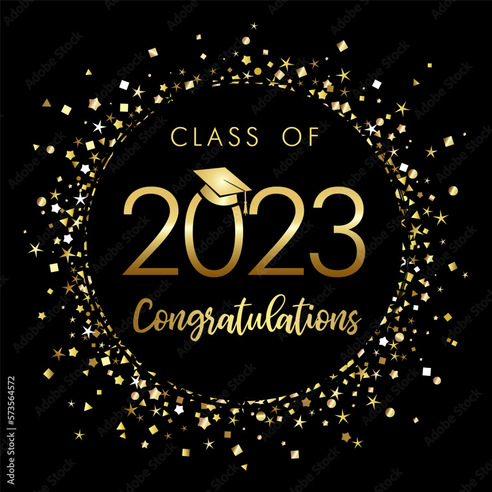 Class of 2023 graduation poster with gold glitter confetti and academic ...