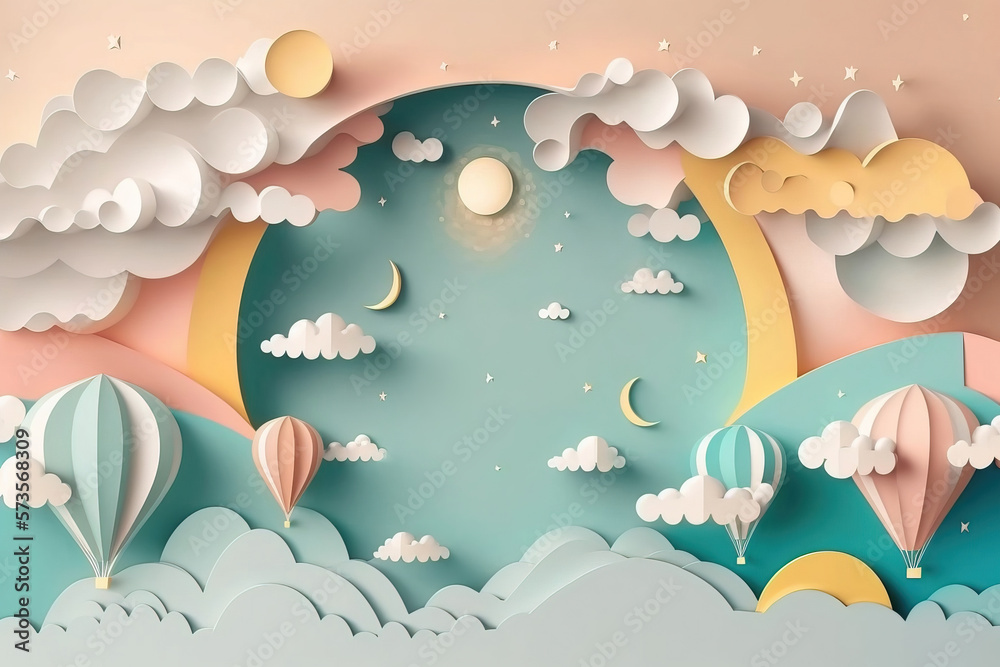 Multi layers purple color 3D papercut background with sky theme. Ai ...