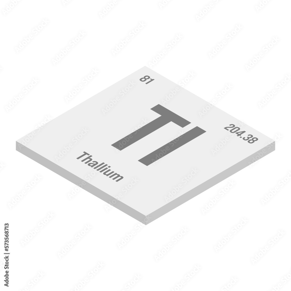 Thallium, Tl, gray 3D isometric illustration of periodic table element ...