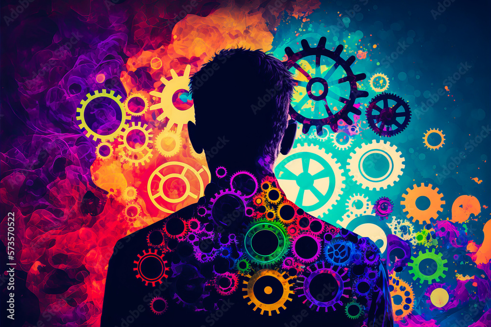 A mysterious figure with a look of wonder in an abstract background of ...