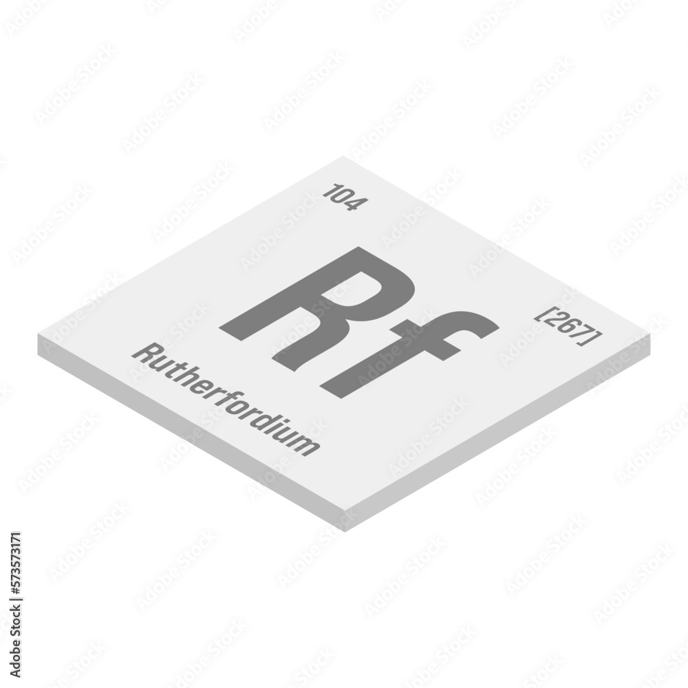 Rutherfordium, Rf, gray 3D isometric illustration of periodic table ...
