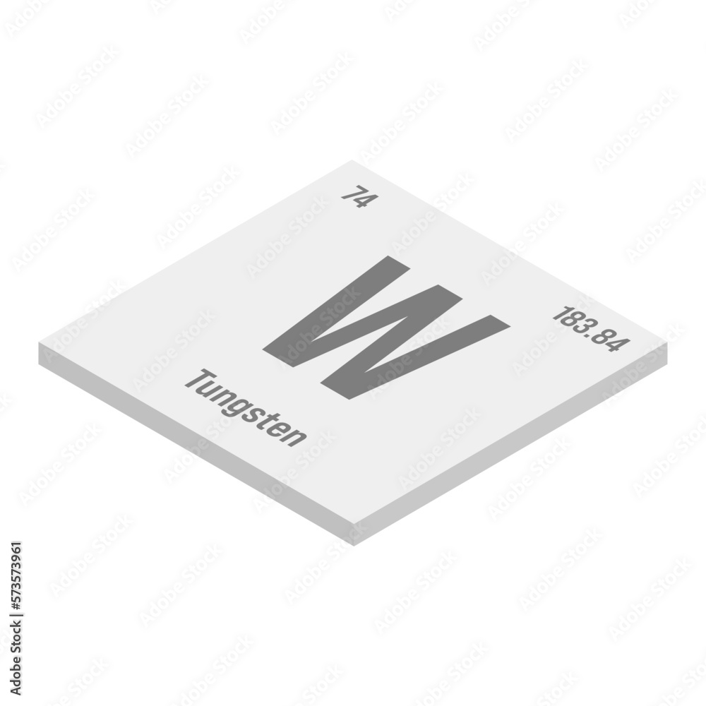 Tungsten, W, gray 3D isometric illustration of periodic table element ...
