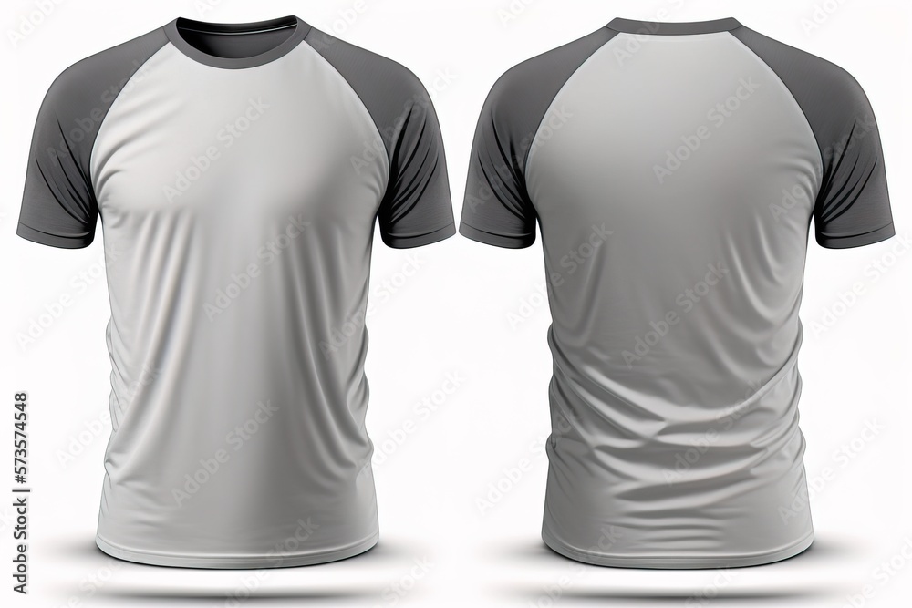 Blank raglan T shirt for men template, grey color with light background ...