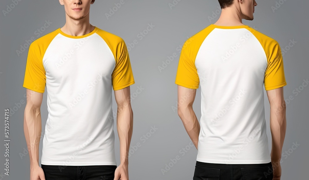 Blank raglan T shirt for men template, yellow white color Stock ...