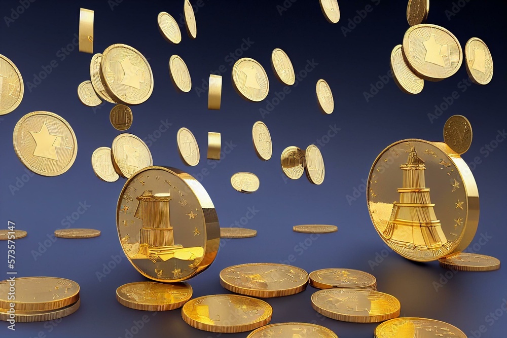 Falling euro currency. Depreciation of EU money. Swing with euro coin ...