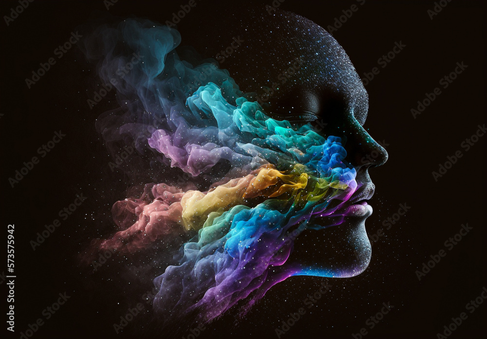 3D rendering made of human head morphed with fractal paint on the ...