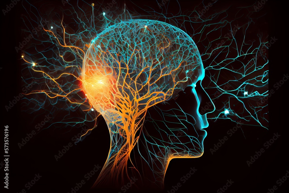 Human Head With Glowing Neurons In Brain. Esoteric And Meditation ...