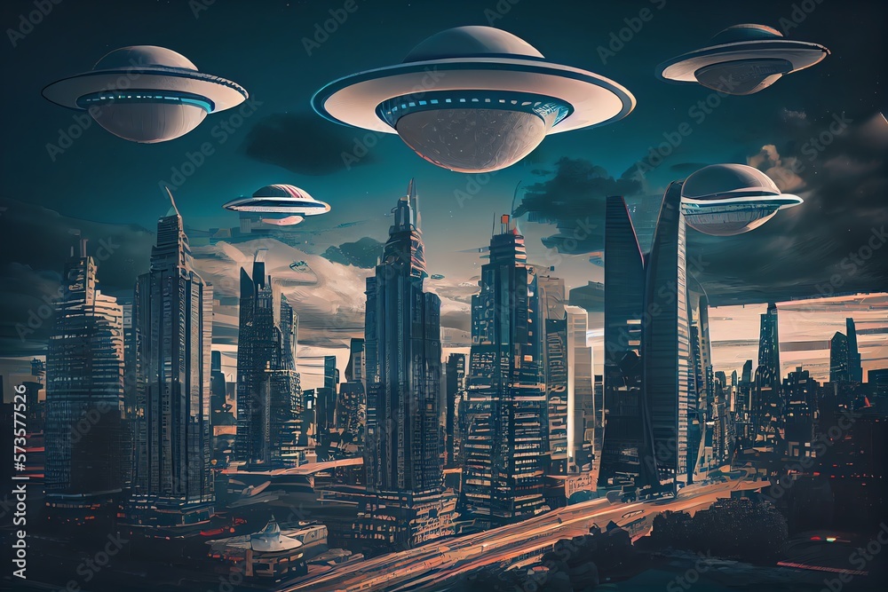 Ufo Armada Over Downtown. Giant Alien Spaceships Over The City. Ufo ...