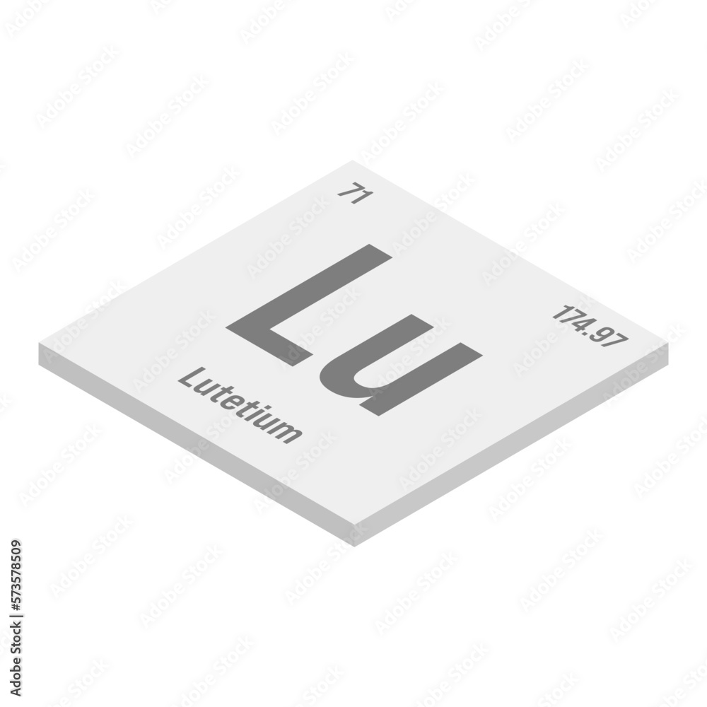 Lutetium, Lu, gray 3D isometric illustration of periodic table element ...