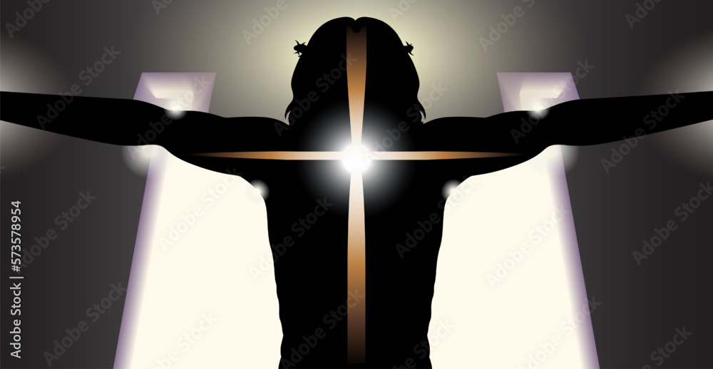 Christianity concept. It is a picture of the back of Jesus, with a ...
