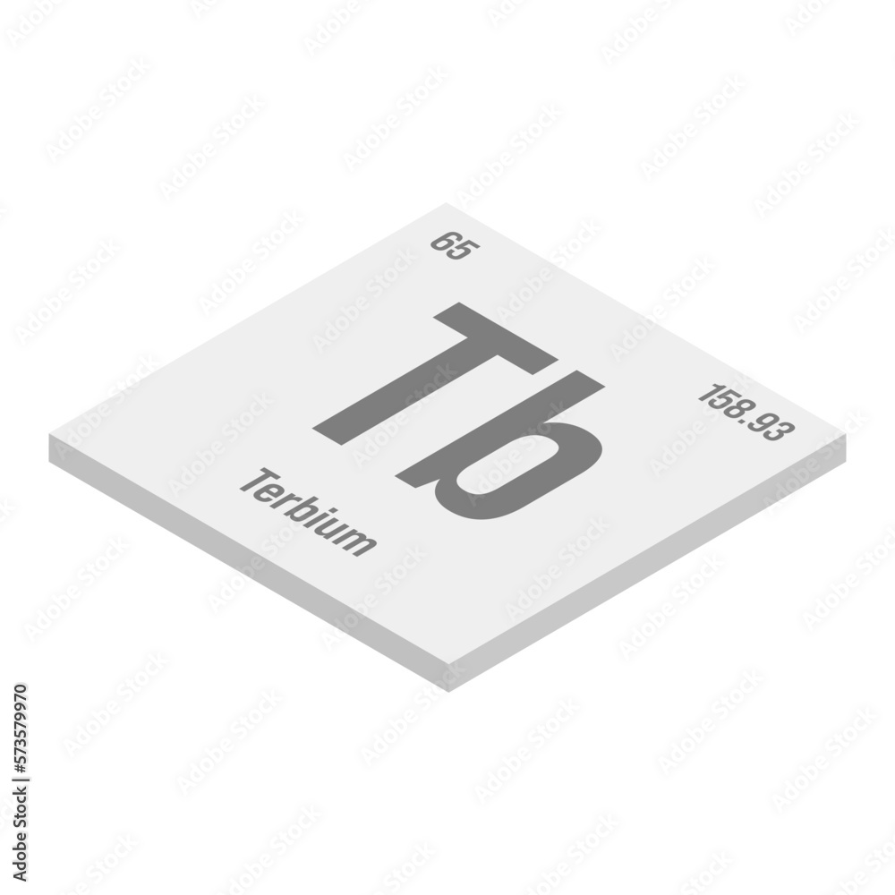 Terbium, Tb, gray 3D isometric illustration of periodic table element ...
