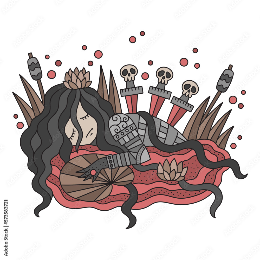 Pretty little princess with daggers in the back. Cute female character ...