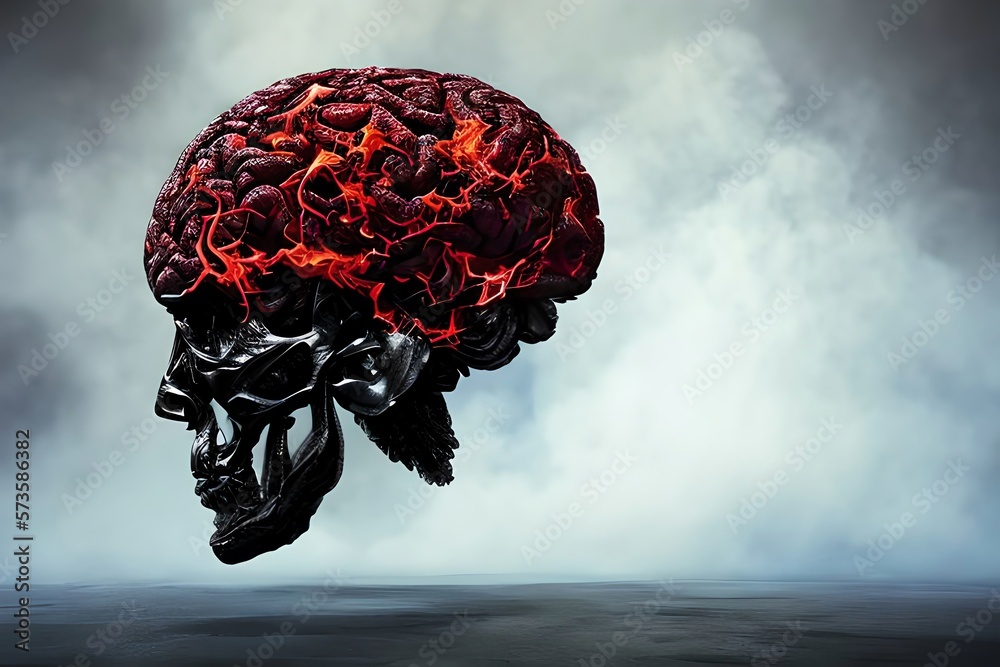 The Human Brain Is Red-Hot From High Mental Activity. Hot Fire Smokes ...