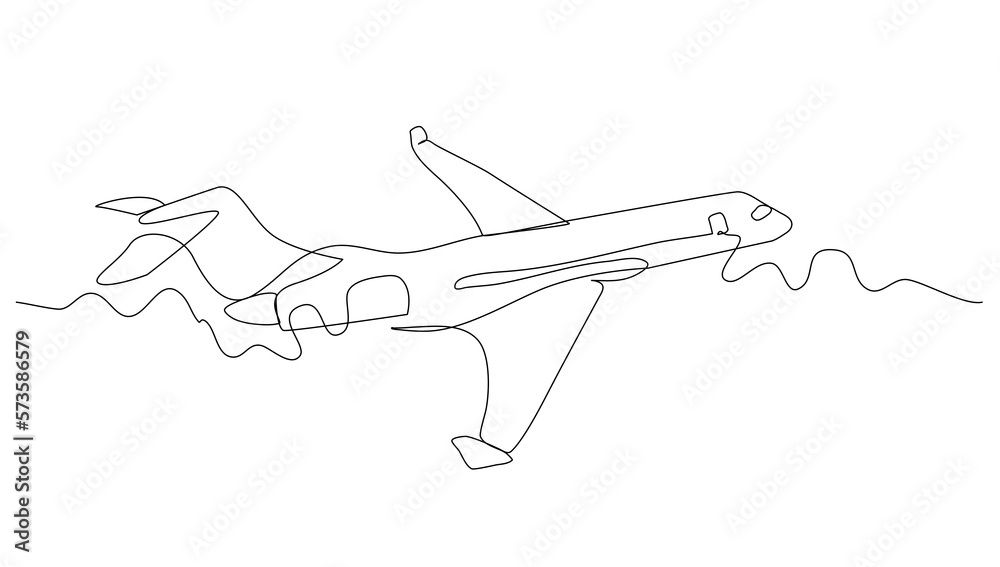 Continuous line art jet plane drawing for vector illustration, business ...