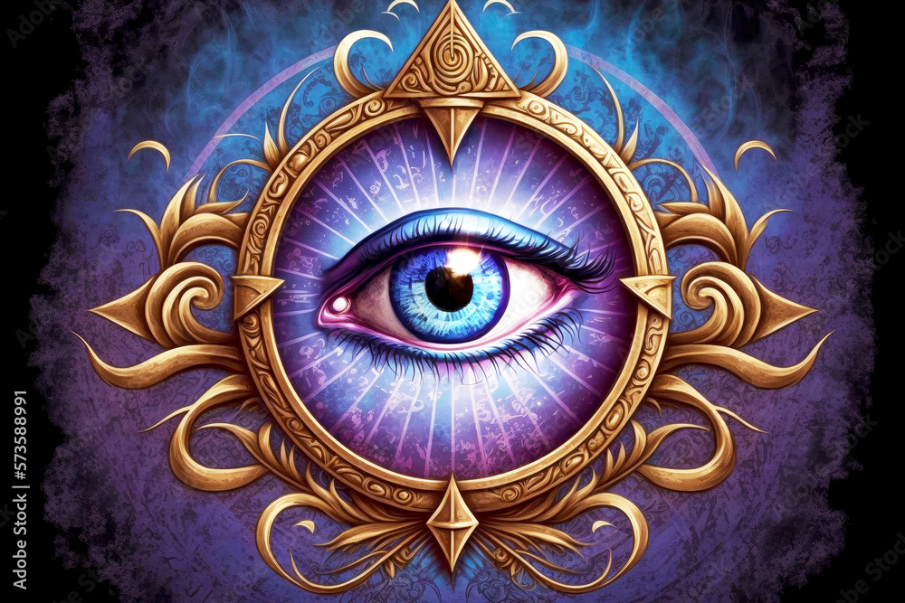 mystical symbol of all-seeing eye in blue purple tones, generative ai ...