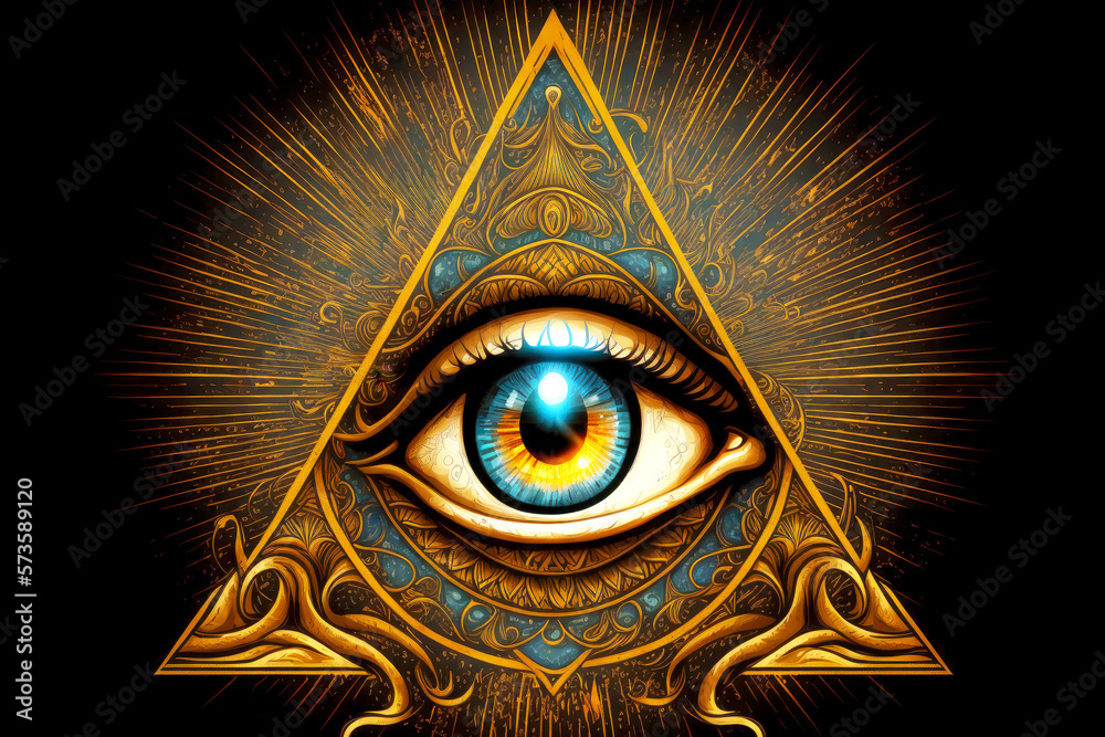 illuminous all-seeing eye in triangular form as symbol of mystical ...