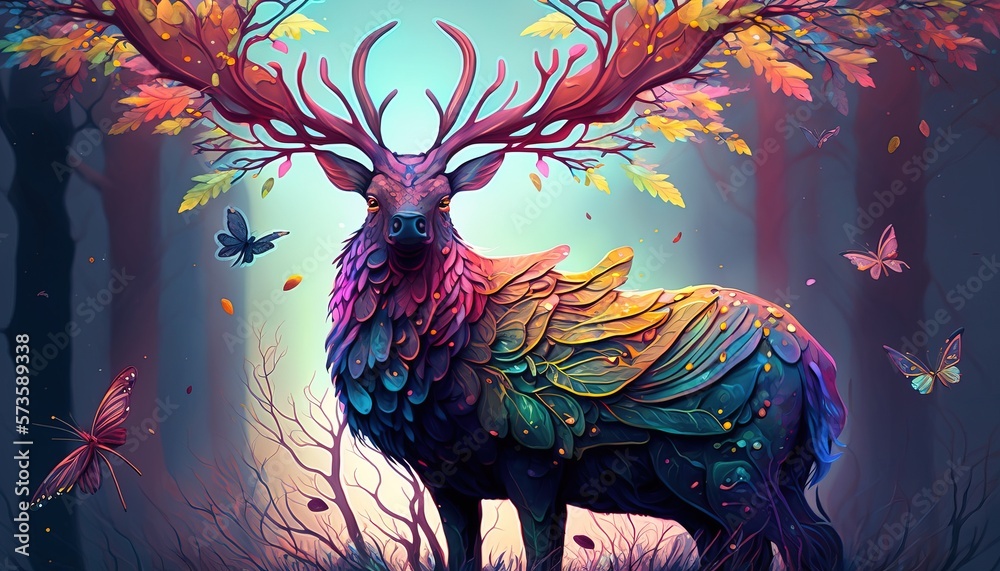 Colorful painting of an animal with creative abstract elements as ...