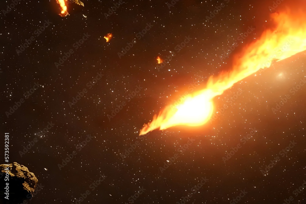 Asteroid Impact. End Of World. Judgment Day. Group Of Burning Exploding ...