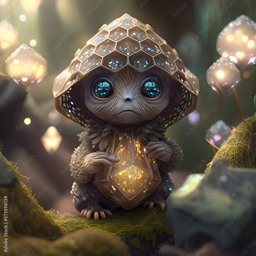 adorable little alien 👽 creature wearing ornate bejeweled hexagon ...