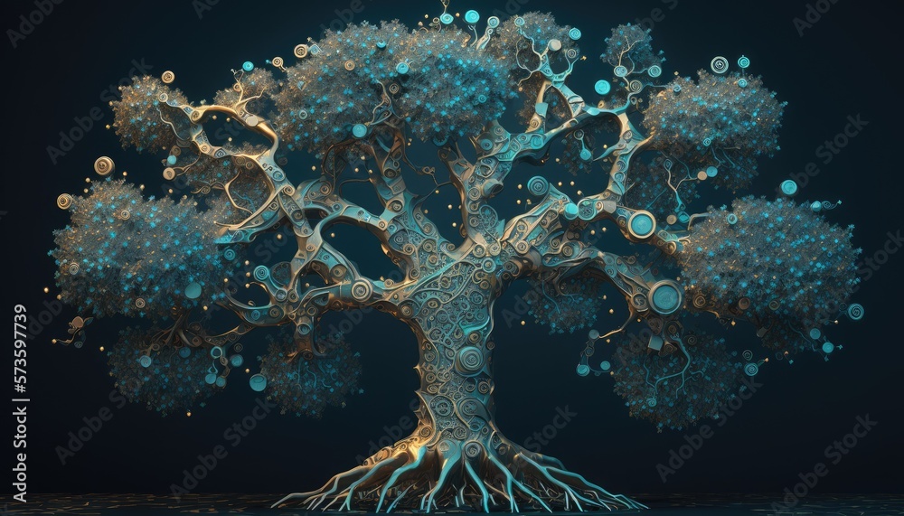 Very detailed imaginary tree with surreal computer cpu elements as ...