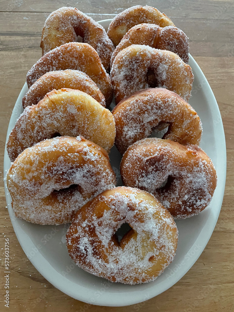 Closeup of Italian donuts or doughnuts called Graffe, typical from ...