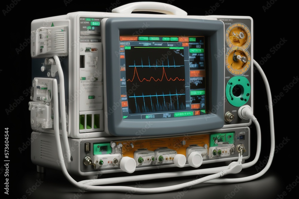 Anesthesia monitor in a theatre showing a pulse, oxygen saturation, ECG ...
