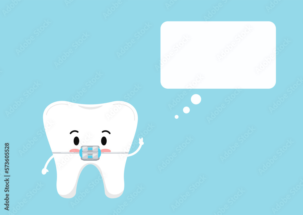 Happy tooth in braces icon with rectangular speech bubble isolated on ...