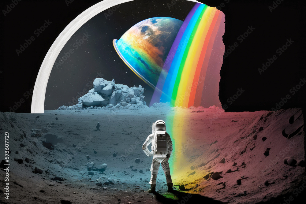holographic projection of astronaut on moon against background of ...